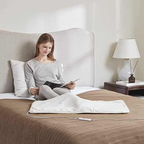 Serta Siena Heating Pad Large Foot Warmer, Soft Sleeve Pocket, Auto Shut Off Multi-Heat Setting Controller, Extra Wide Electric Heated Wrap For Shoulder, Back, Stomach Comfort 35"x20" Ivory