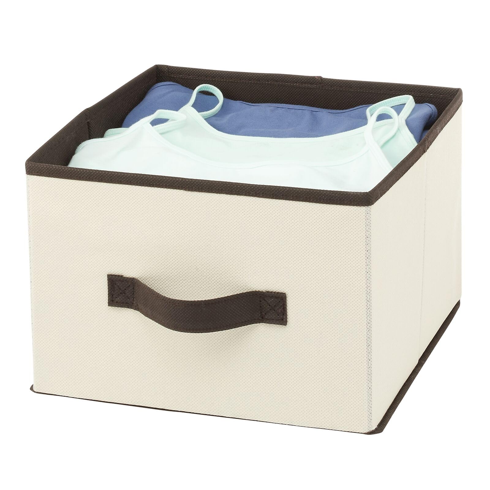 mDesign Fabric Bin for Cube Organizer - Foldable Storage Cube - Collapsible Closet Storage Organizer - Folding Storage Bin for Clothes and More - Lido Collection - 4 Pack - Natural/Cobalt Blue Stripe
