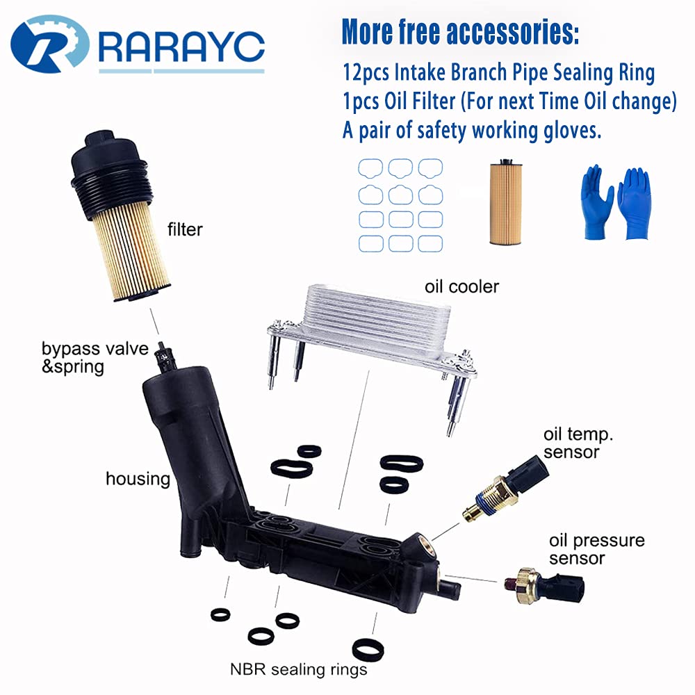 RARAYC Replacement for Engine Oil Cooler Filter Housing Adapter Gaskets Sensor Kit | 2011-2013 Chrysler Ram Cherokee Wrangler 3.6L V6 Engine | Replaces 5184294AE