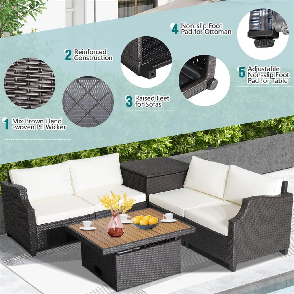LIUJUN 7pcs Patio Outdoor PE Wicker Cushioned Furniture Conversation Set Sectional Sofa