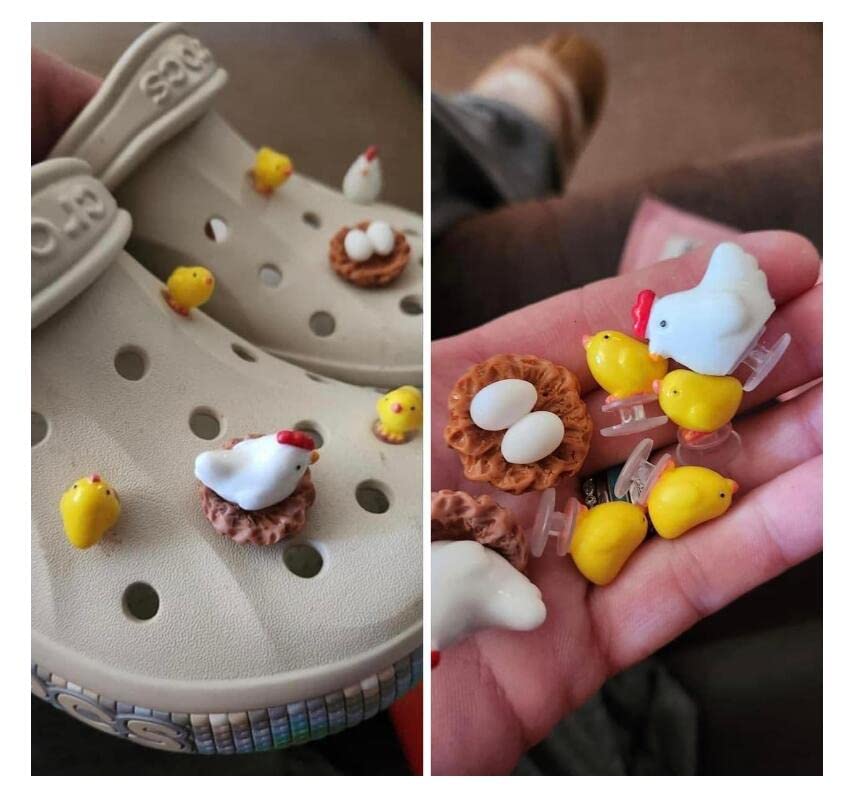 Unique Shoe Charm Cool 3D Chicken Shoes Decoration, Set of 4Pcs Charm DIY Accessories for Unisex Party Gifts, Random