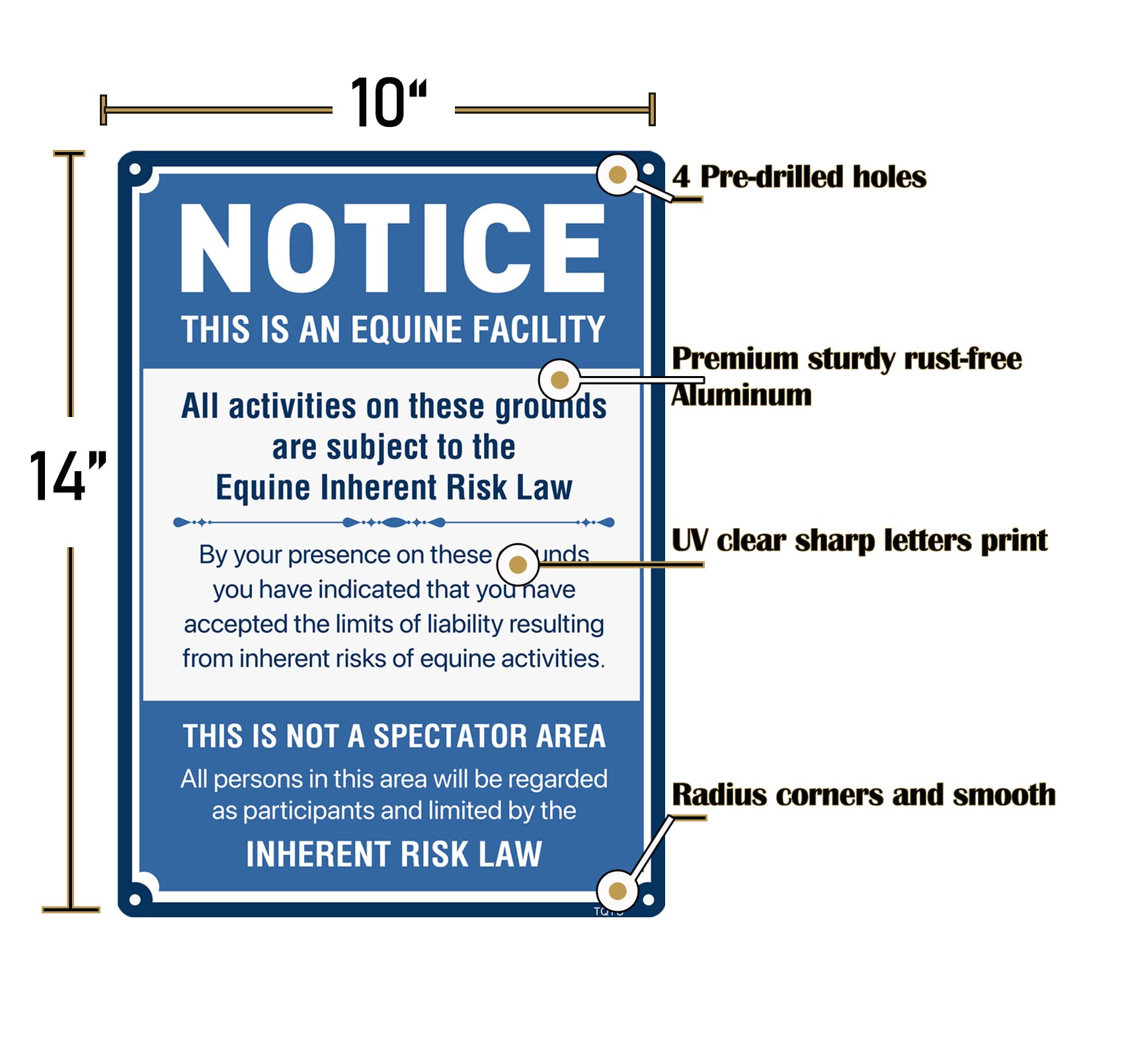 TQYC Equine Liability, Statute Horse Barn Stable Farm Sign, 2-Pack 10 x 14 inch Rust Free Aluminum Sign, UV Protected and Weatherproof, Durable Ink, Easy to Install, Indoor/Outdoors Use