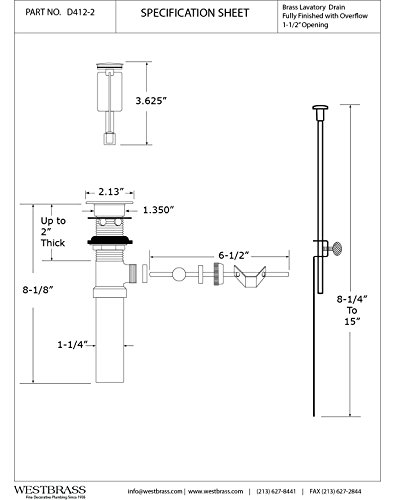 Westbrass D412-2-05 Pop-Up Lavatory Drain with Overflow Holes-Exposed, Polished Nickel