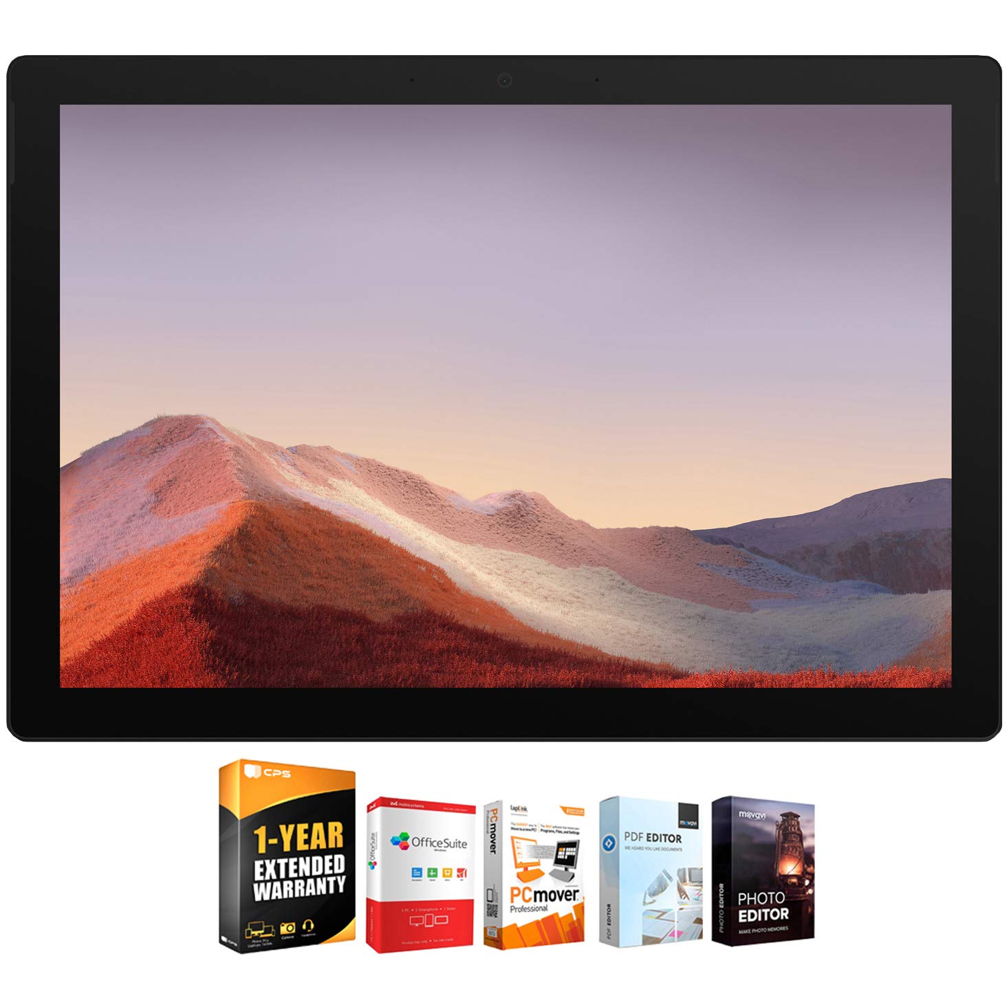 Microsoft VAT-00016 Surface Pro 7 12.3" Touch Intel i7-1065G7 16GB/512GB, Black Bundle with Elite Suite Software (Office Suite Pro, Photo Editor, PDF Editor, PCmover Pro) + 1 YR CPS Protection Pack