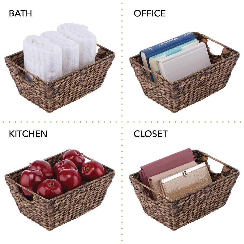 mDesign Set of 4 Wicker Storage Baskets with Handles – Storage Baskets for the Bedroom, Living Room, Bathroom or Hallway – Wicker Baskets for Household Items – Black
