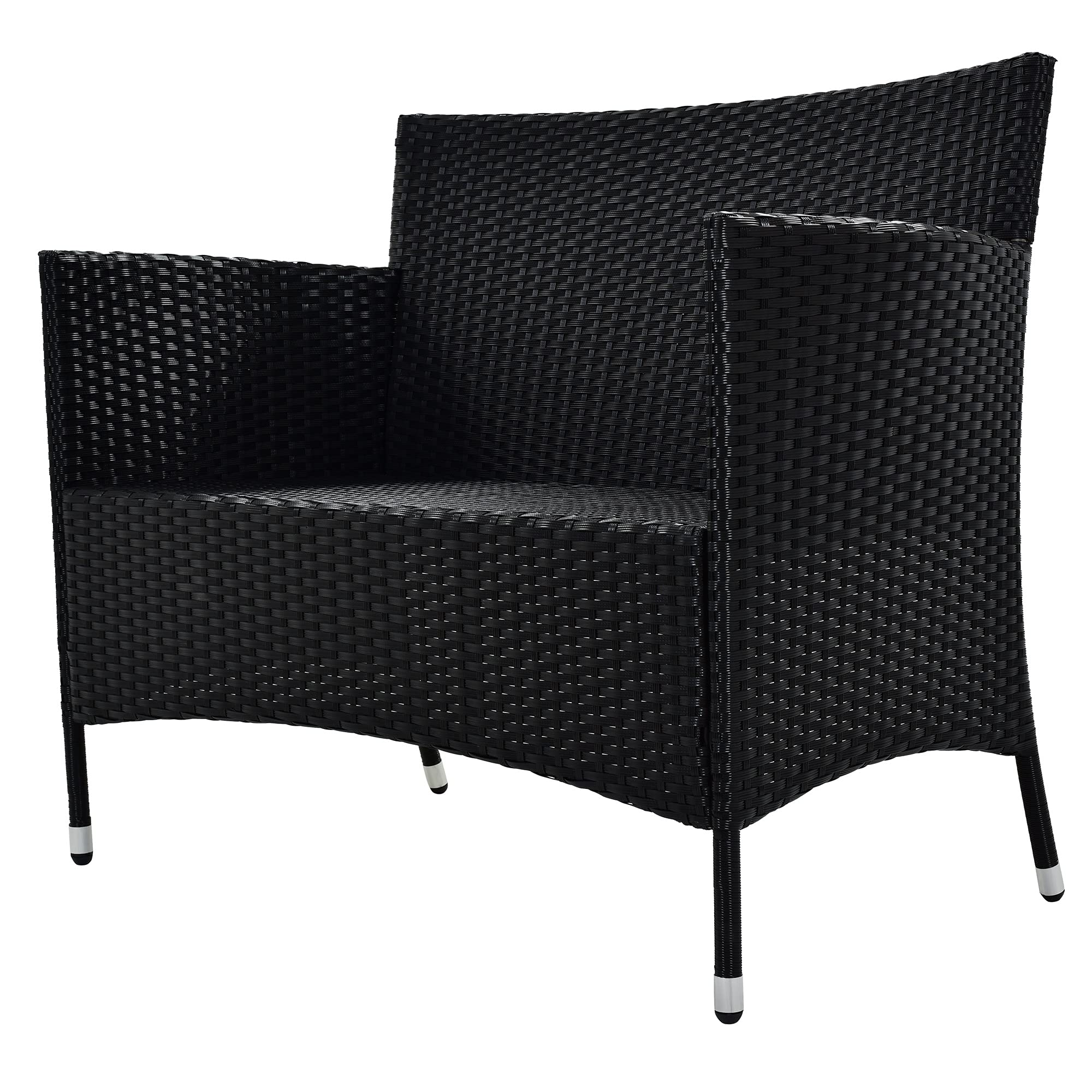 LIUZH 4PCS Patio Furniture Outdoor Garden Conversation Set Black Wicker 2 Armchairs+1 Double Sofa+1 Table w/Green Cushion