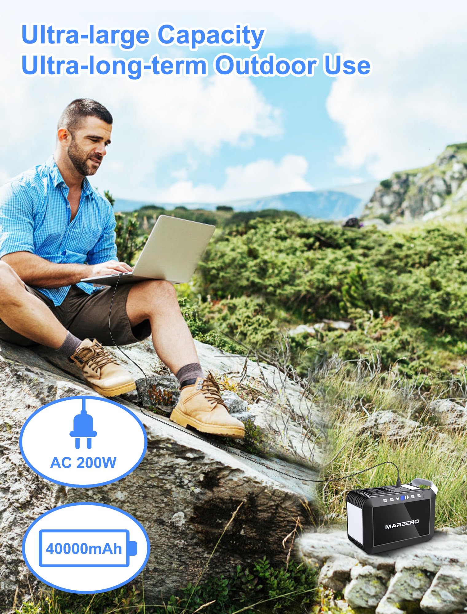 MARBERO 40000mAh Portable Power Bank with AC Outlet and 100W Portable Solar Panel for iPhone, Galaxy, Tablets Outdoor Camping Home Office Emergency,iPhone, Galaxy, Tablets