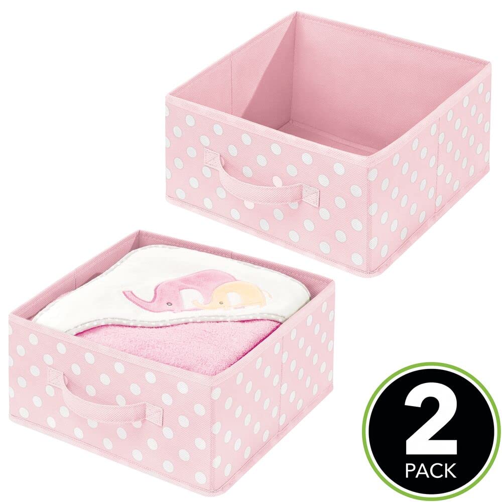 mDesign Soft Fabric Modular Closet Organizer Box, Handle for Cube Storage Units in Closet, Bedroom, Bathroom - Holds Clothing, T Shirts, Leggings, Accessories - Polka Dot Print, 2 Pack - Pink/White