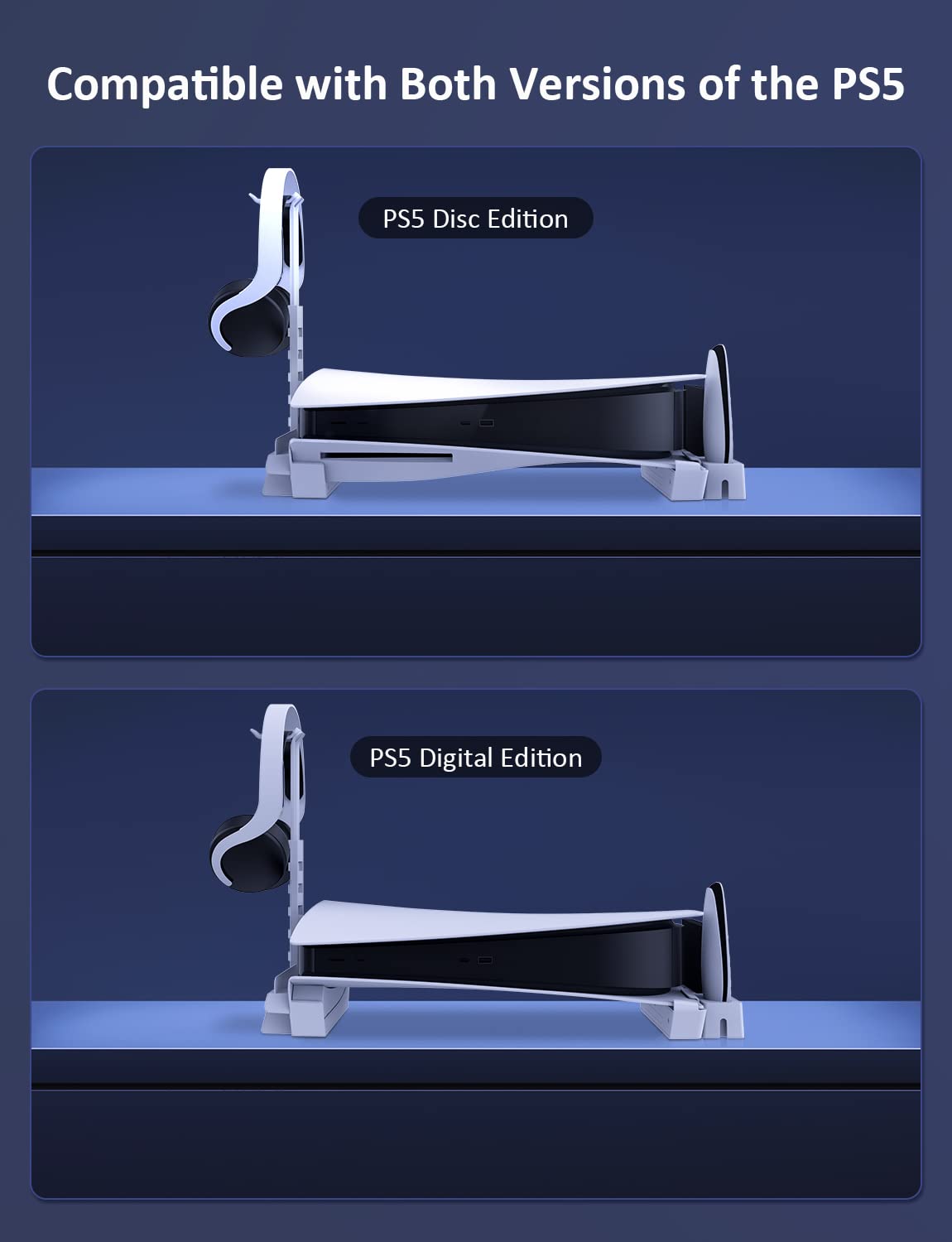 NexiGo PS5 Horizontal Stand Modular System, [Minimalist Design], Base Stand with Headset Holder, Hard Drive and Media Remote Slots, Compatible with PlayStation 5 Disc & Digital Editions