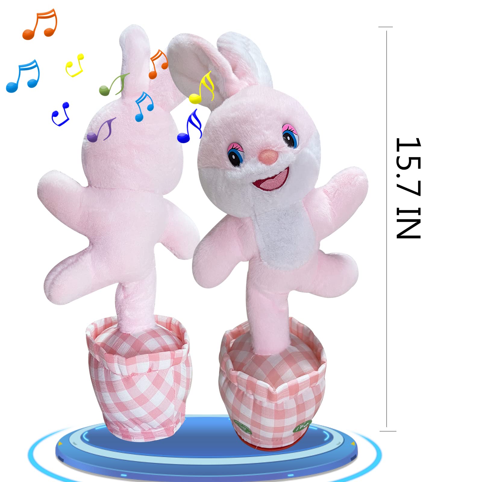 VPOWJI Easter Bunny, Dancing Talking & LED Glow Wiggle Dancing Bunny Toys, Record & Repeating What You Say with 60 English Songs, Easter Decorations Easter for Child (Pink)