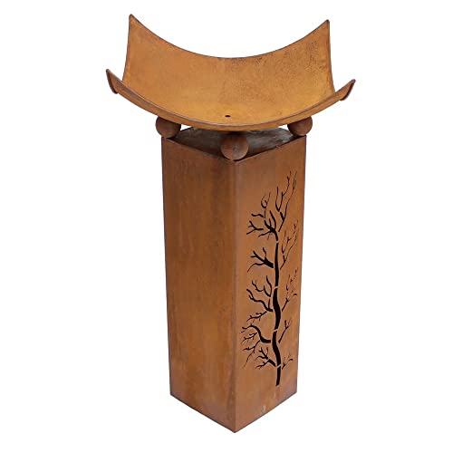 Westcharm Metal Fire Pits Outdoor Decorative Rustic Pillar with Removable Bowl | Brazier Wood Burning Fire Column | Decorative Pillar with Plant Display Dish for Outdoor Decoration