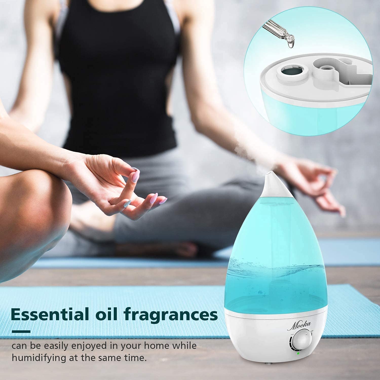 Mooka Humidifiers 2-in-1 Cool Mist Humidifier Diffuser for Baby Home Bedroom Office, 2L Essential Oil Diffuser with Adjustable Mist Output, Waterless Auto-Off, Whisper-Quiet, Up to 21 Hours, BPA Free