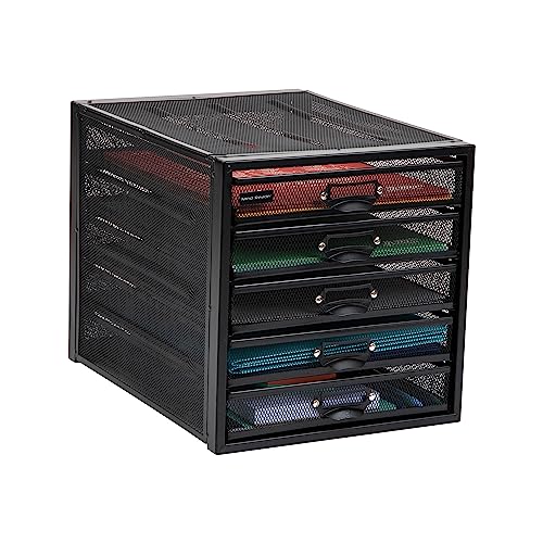 Mind Reader File Storage Drawers, Desk Organizer, Multi-Purpose, Crafts, Office, Metal Mesh, 11"L x 14"W x 11"H, Black, 5 Drawer