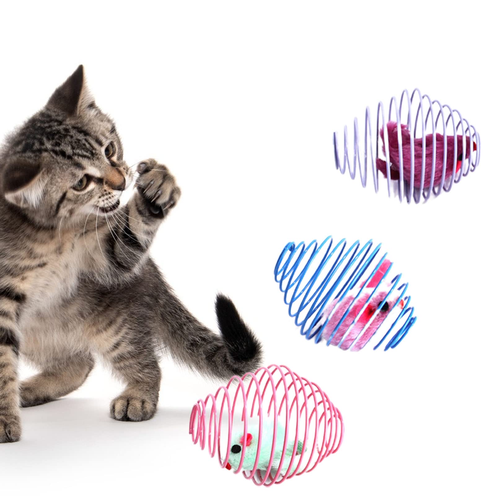 leasote 6Pcs Cat Spring Balls Set, Stretchable Cat Spring Caged Rats Toys Interactive Cat Toy, Relieve Boredom Plush Mouse Spring Toy for Indoor Cat Kitten Multicolor