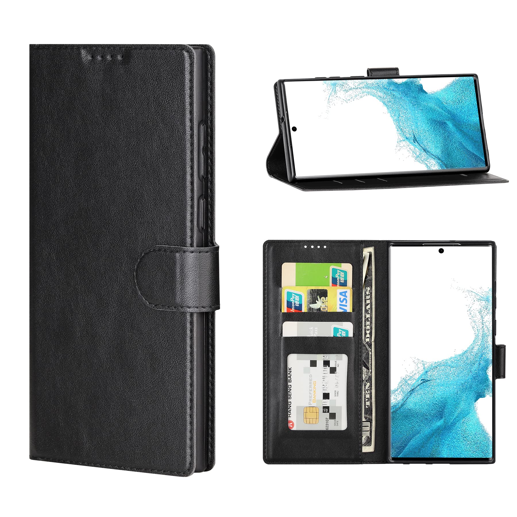 Paton Wallet Case for Samsung Galaxy S22 Ultra,PU Leather Galaxy S22 Ultra 5G Case with Card Holster Stand Magnetic Closure,Shockproof Fold Protective Phone Case for Samsung Galaxy S22 Ultra (Black)