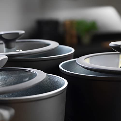 Russell Hobbs RH02131EU7 Saucepan Set, 3 Piece Non-Stick Induction Pans with Lids, 16/18/20cm, Tall Body for Larger Capacity Batch Cooking, Use Little or No Oil, Crystaltech Graphite Collection