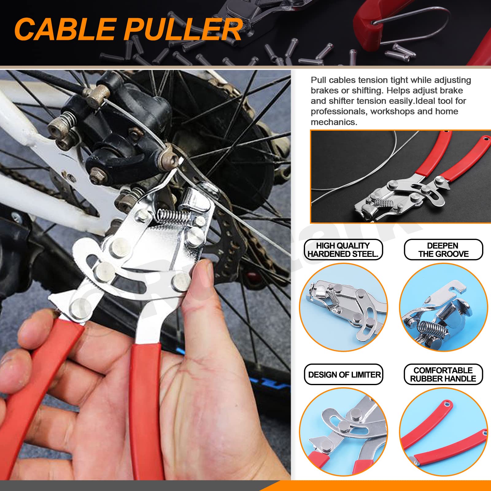 Rustark 102Pcs Bicycle Cable Puller, Bike Cable and Housing Cutter and Bicycle Brake Cable Crimps End Tips Tool Kit for Road Mountain Bicycle Cable Brake Repair