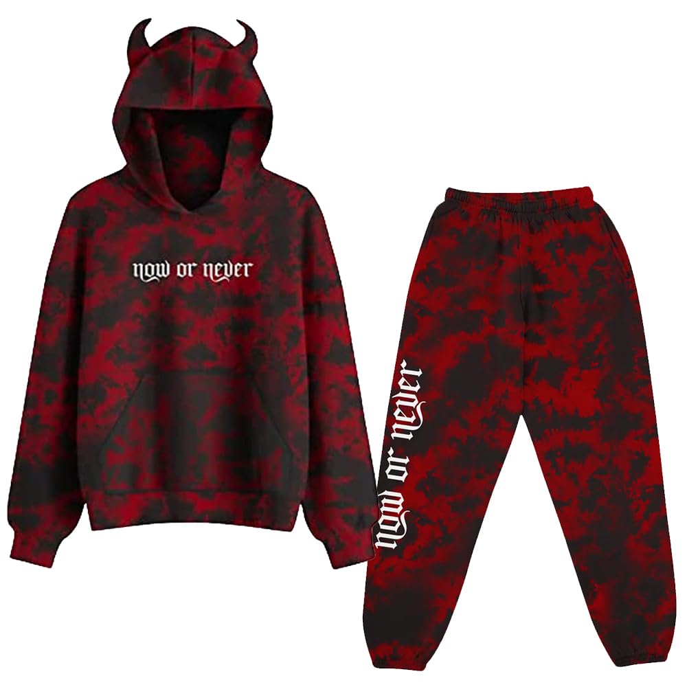 MARLLEGEBEE XPLR Colby Brock Horns Red Tie Dye Shatter Hoodies Jogger Pants Sam and Colby Sweatshirts+Sweatpants
