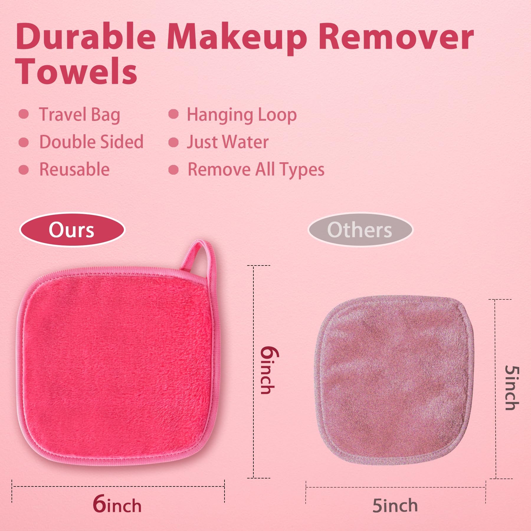 Makeup Remover Cloth, 6" x 6" Make Up Towels Reusable Face Cloth for Washing Face, Makeup Remover Pads Microfiber Face Washcloth with Mesh Bag, Just Water, Eco-friendly, 12 Pack
