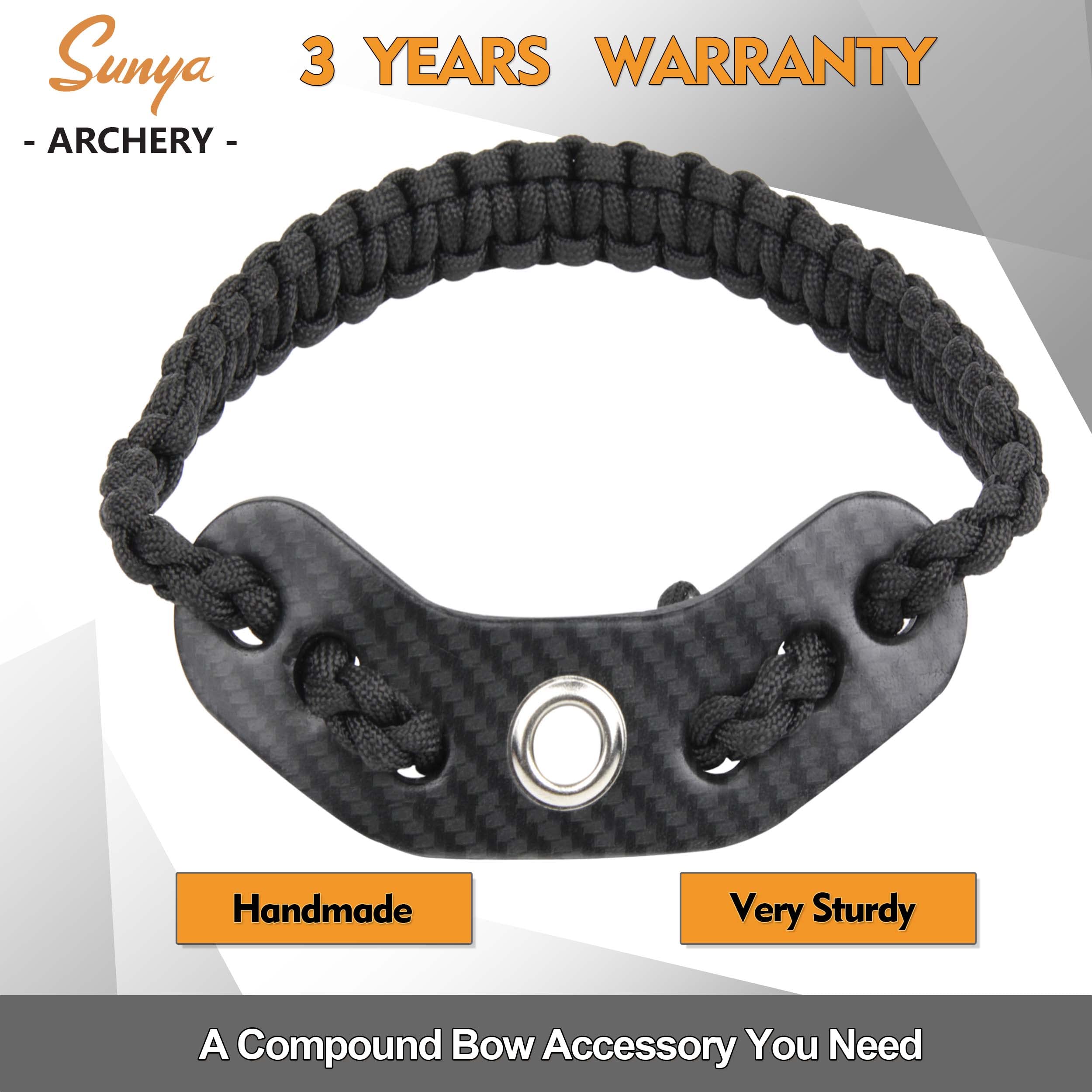 SUNYA Archery Bow Wrist Sling, Paracord Strap Comfortable on Hand.Fit Bow Stabilizer. Full Grain Leather Yoke with Carbon Fiber Texture. (DS Dark Camo CB)