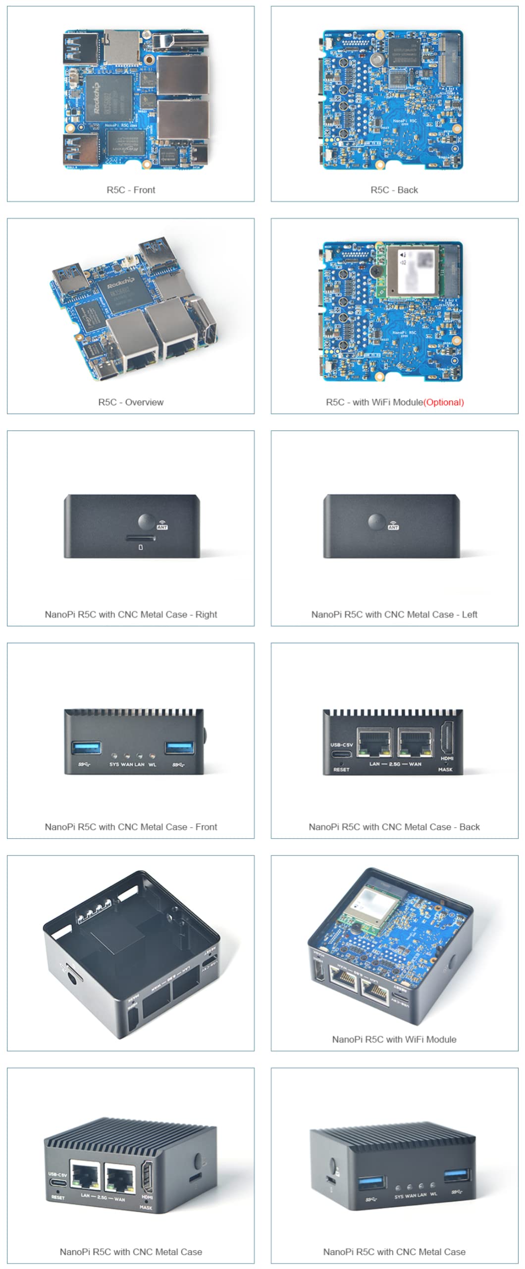 youyeetoo NanoPi R5C Mini Router with Metal Case,1GB LPDDR4X 8GB eMMC, RK3568 Development Board 0.8TOPS NPU Support Docker, Two Ethernet Ports (with M.2 Wi-Fi Module)
