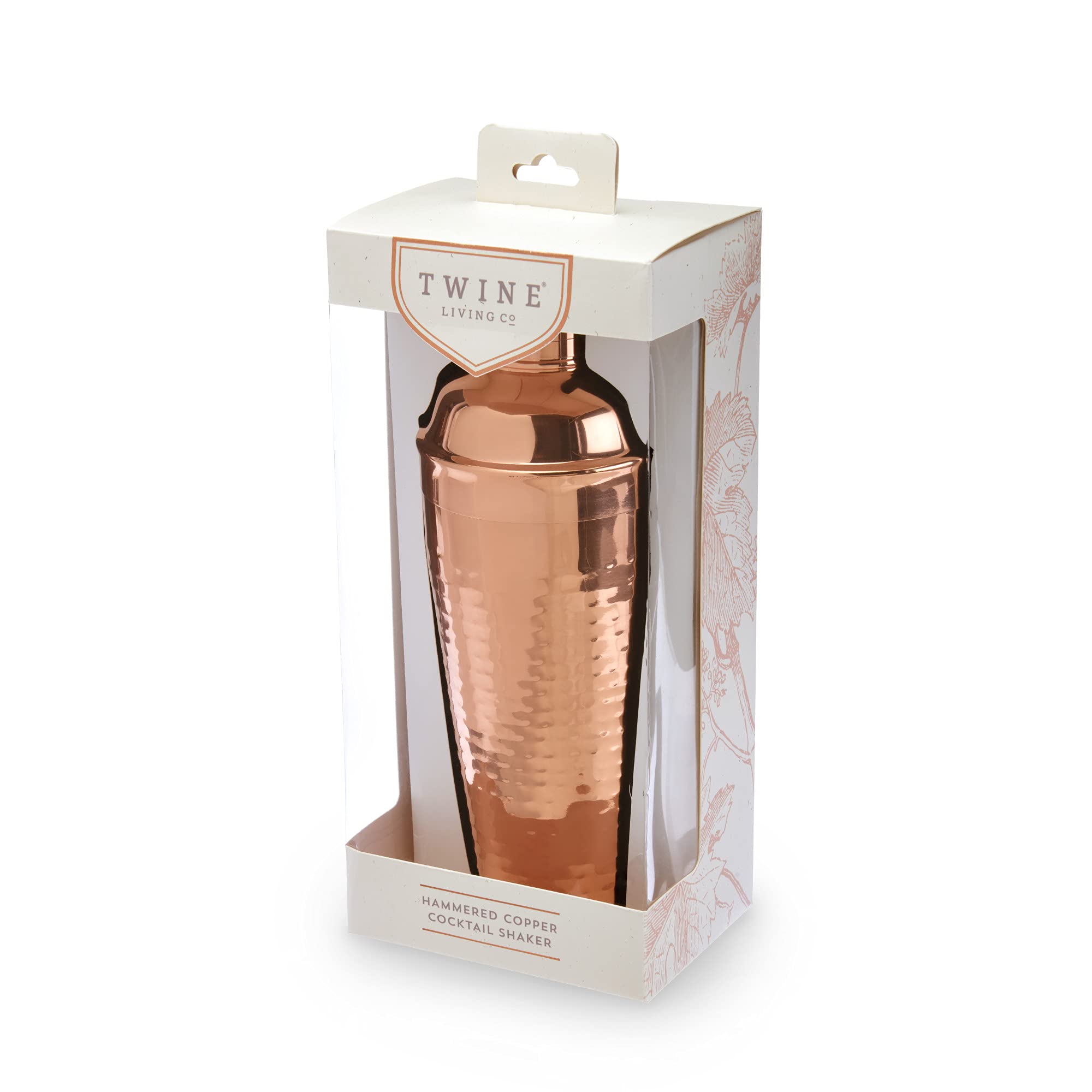 Twine Hammered Copper Cocktail Shaker, Stainless Steel Cobbler Shaker With Strainer, Copper Plated, 25 Ounces, Set of 1
