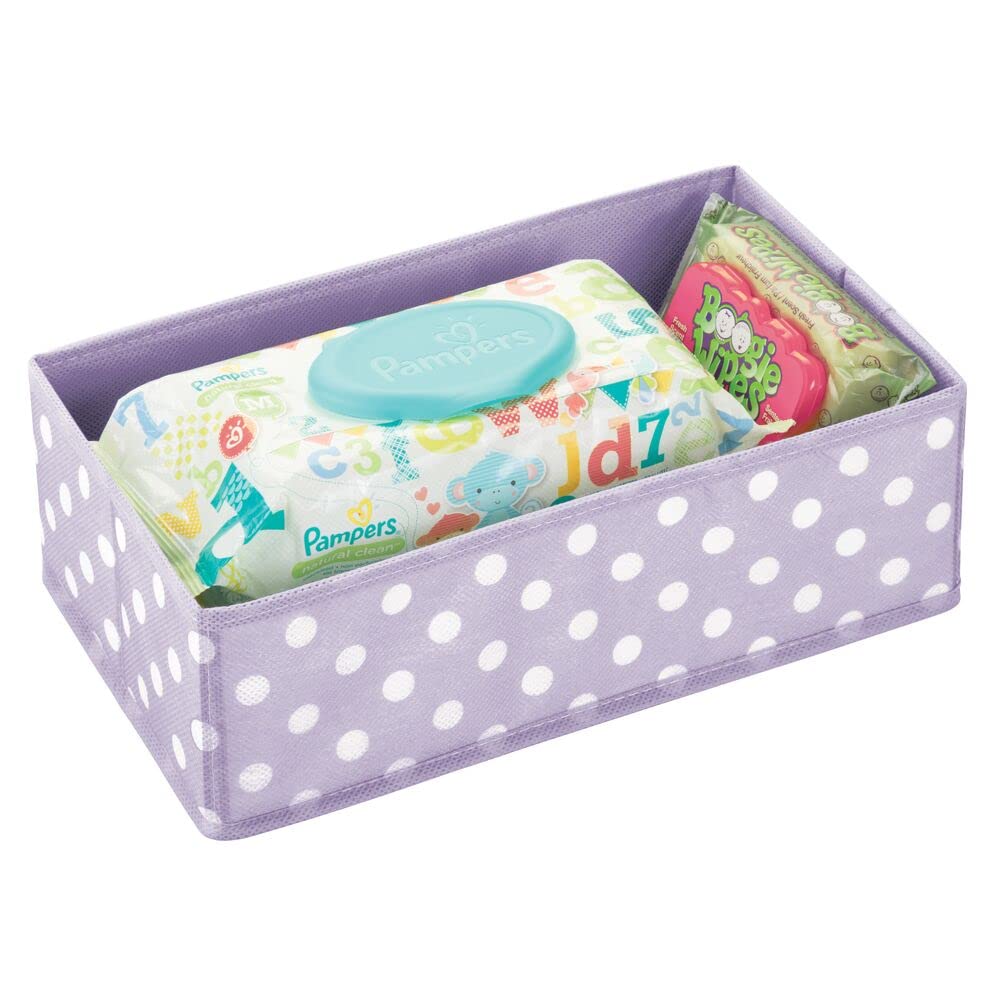 mDesign Soft Fabric Dresser Drawer and Closet Storage Organizer for Toddler/Kids Bedroom, Nursery, Playroom - Rectangular Bin with Polka Dot Print, 6 Pack - Light Purple/White