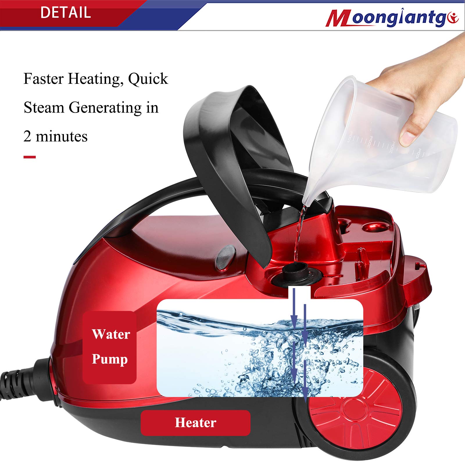 Moongiantgo 2000W Multipurpose Steam Cleaner Home Steam Cleaning Machine 1.5L Continuous Add Water for Kitchen House Chemical-Free Cleaning with Interchangeable Accessories (110V US Plug)