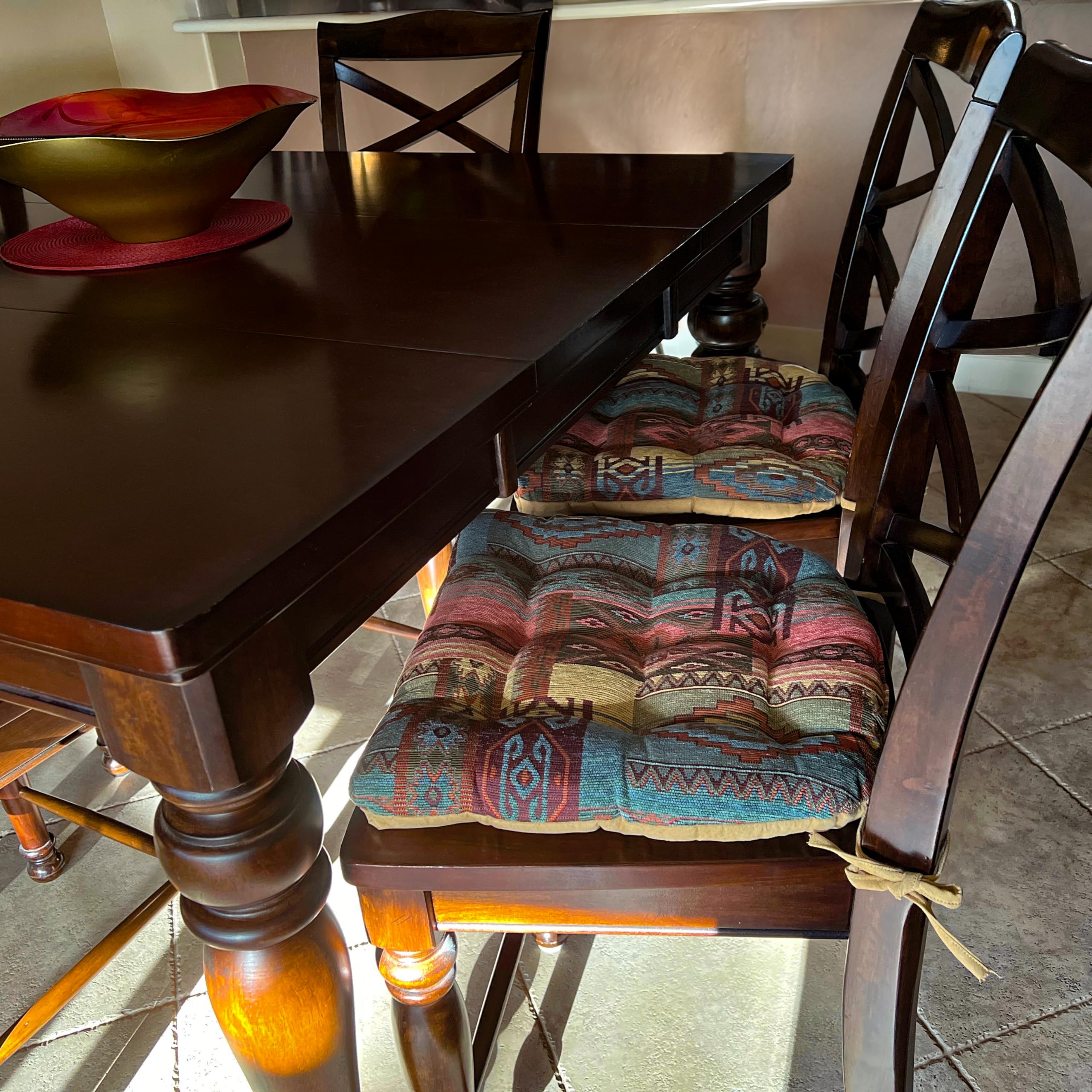 Sedona Dining Chair Pad with Ties - Extra-Large - Latex Foam Fill Cushion - Southwest & Santa Fe Decor (Mulberry, Terra Cotta, Turquoise, Beige)