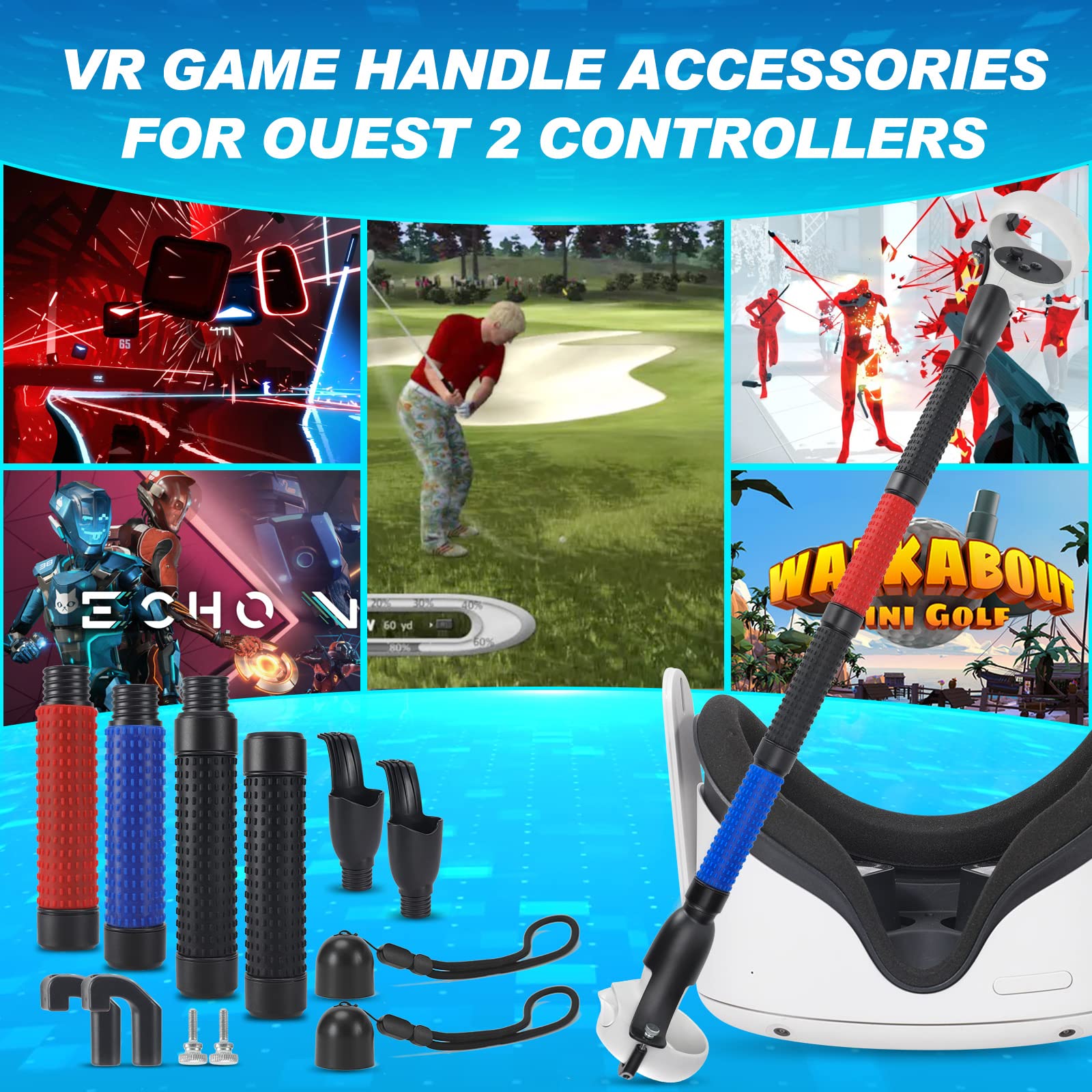 VR Games Accessories for Meta Quest 2 Facial Interface and Beat Saber Golf Club Fishing Accessory Enhance Immersive Experience