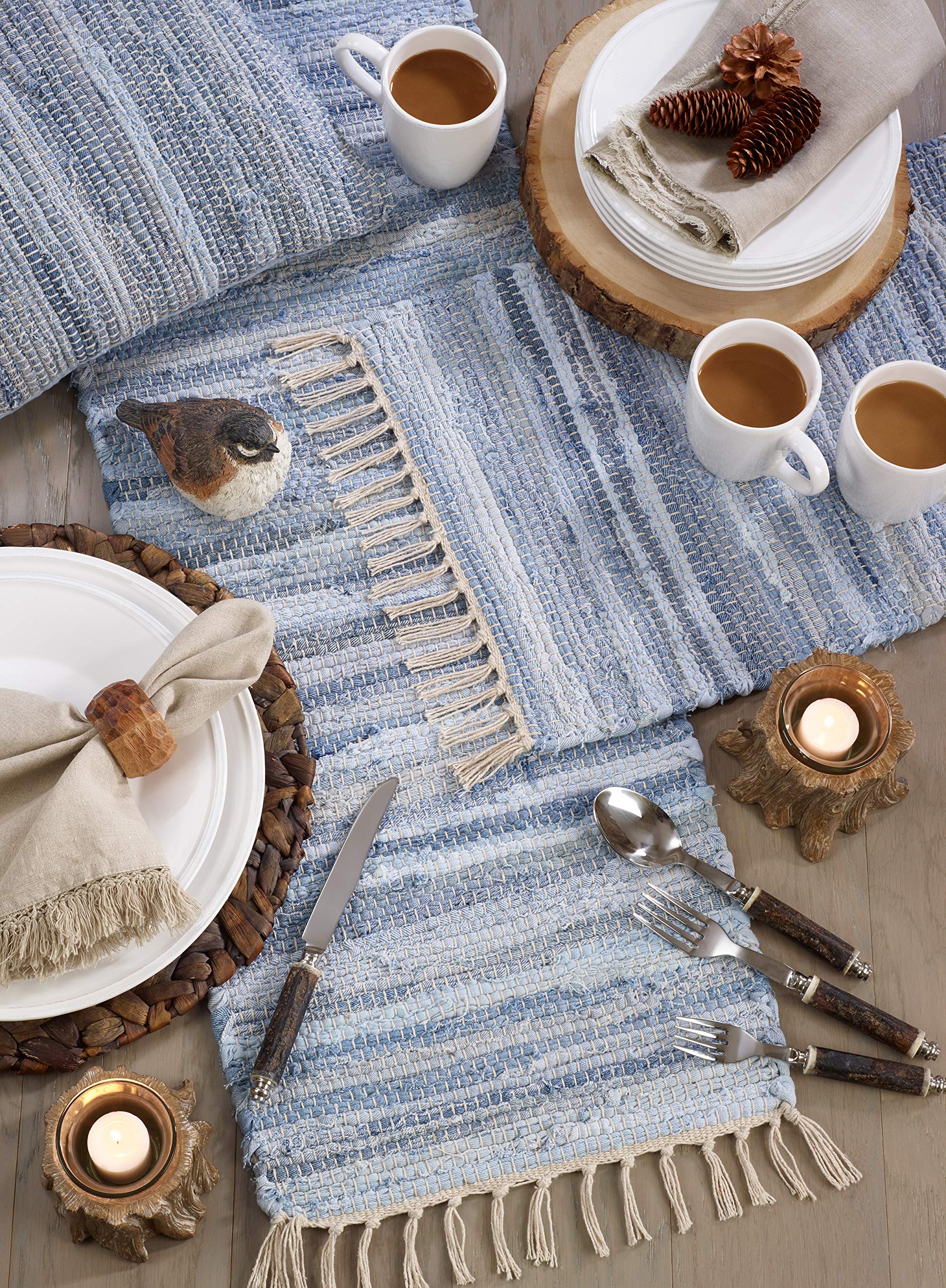 Saro Lifestyle Chindi Table Runner With Denim Design, Denim, 16"x54"