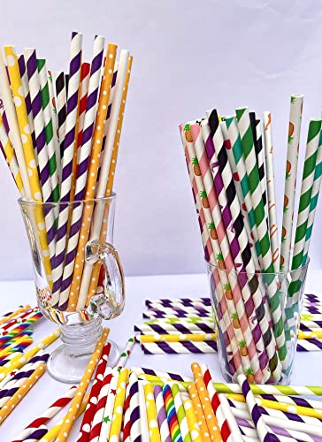 Recyclable paper straws, 100 Pcs, Birthday Parties, Art and craft projects, beautiful colors, durable, 6mm x 195 mm