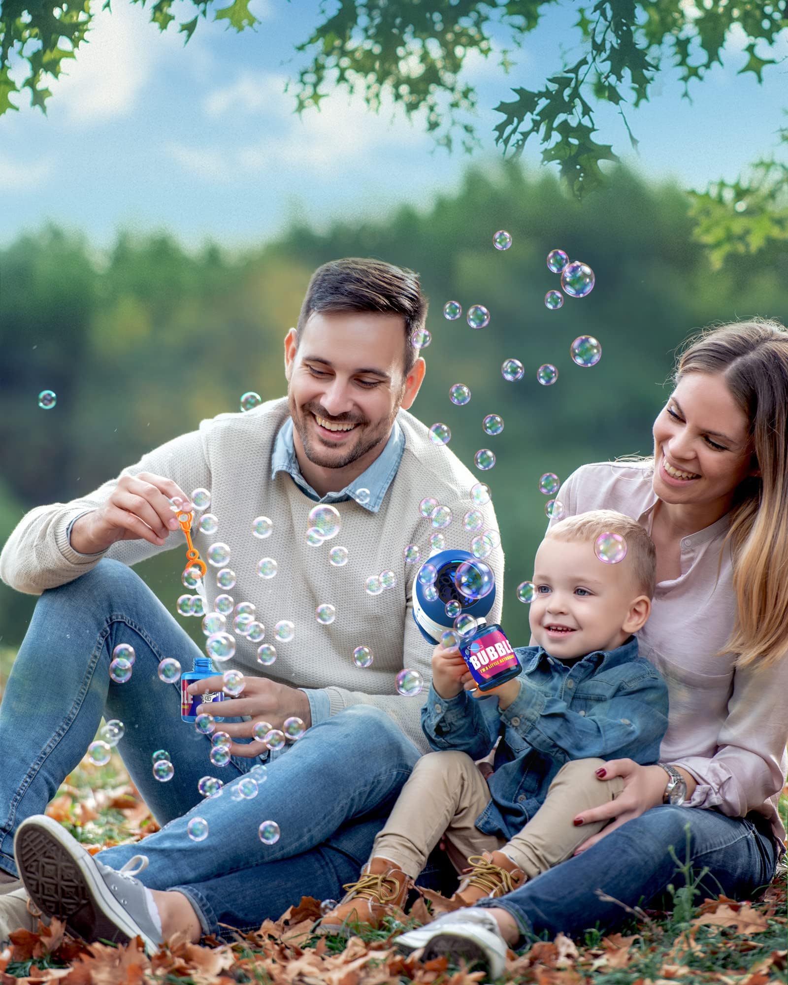 Minetom 2 Bubble Guns for Kids Toddlers with 2 Bottles Bubble Solution, 360-Degree Leak-Proof Design Bubble Blower for Party Favors, Summer Toy, Outdoors Activity