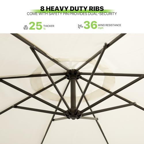 Magshion 8.5 FT Patio Umbrella Offset Hanging Outdoor Market Umbrella with Easy Tilt Adjustment, Cantilever Umbrella with Crank and Cross Base for Backyard Poolside Lawn, Beige