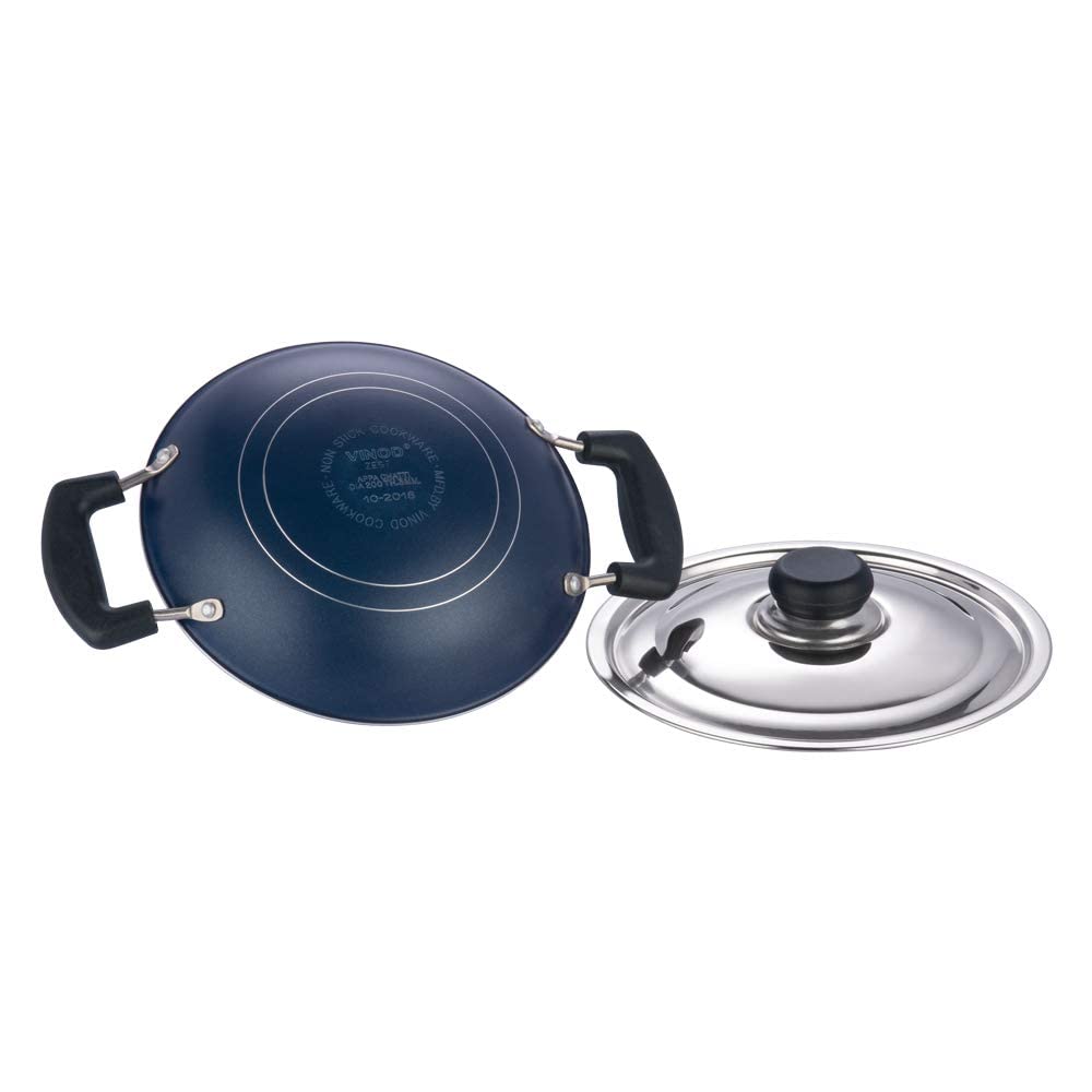 Tabakh by Vinod Appachetty Non Stick Appam Pan with Stainless Steel Lid, 215mm, Black