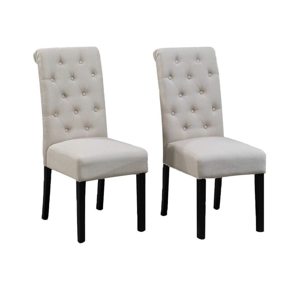 nozama Upholstered Dining Chairs Set of 2 Tufted Fabric Parsons Chair with Solid Wood Legs (Beige)