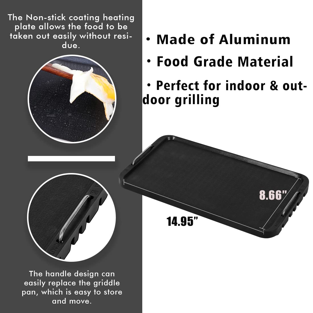 Smokeless Indoor Grill, CUSIMAX Electric Grill with Tempered Glass Lid, 1500 Indoor Grill & Flat Top Griddle for Cusimax Smokeless Grills, Pancake Griddle Plate, Dishwashe-safe, Blue