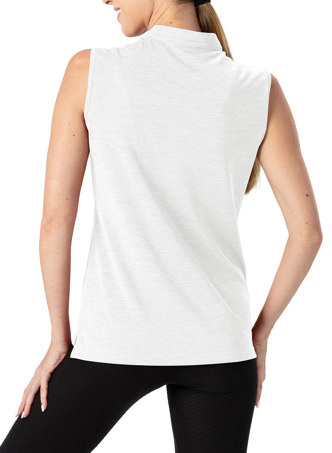 TBMPOY Women's UPF 50+ Golf Polo Shirts Sleeveless Zip Up Athletic Tank Tops Quick Dry White L