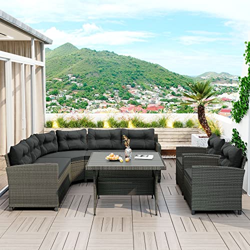 Lifeand Patio Rattan Dinning 6-Piece Outdoor Wicker Sofa Set, Gray