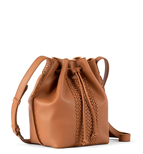 The Sak Ivy Drawstring Bucket Bag in Leather, Convertible Purse with Crossbody Strap, Tobacco Vachetta
