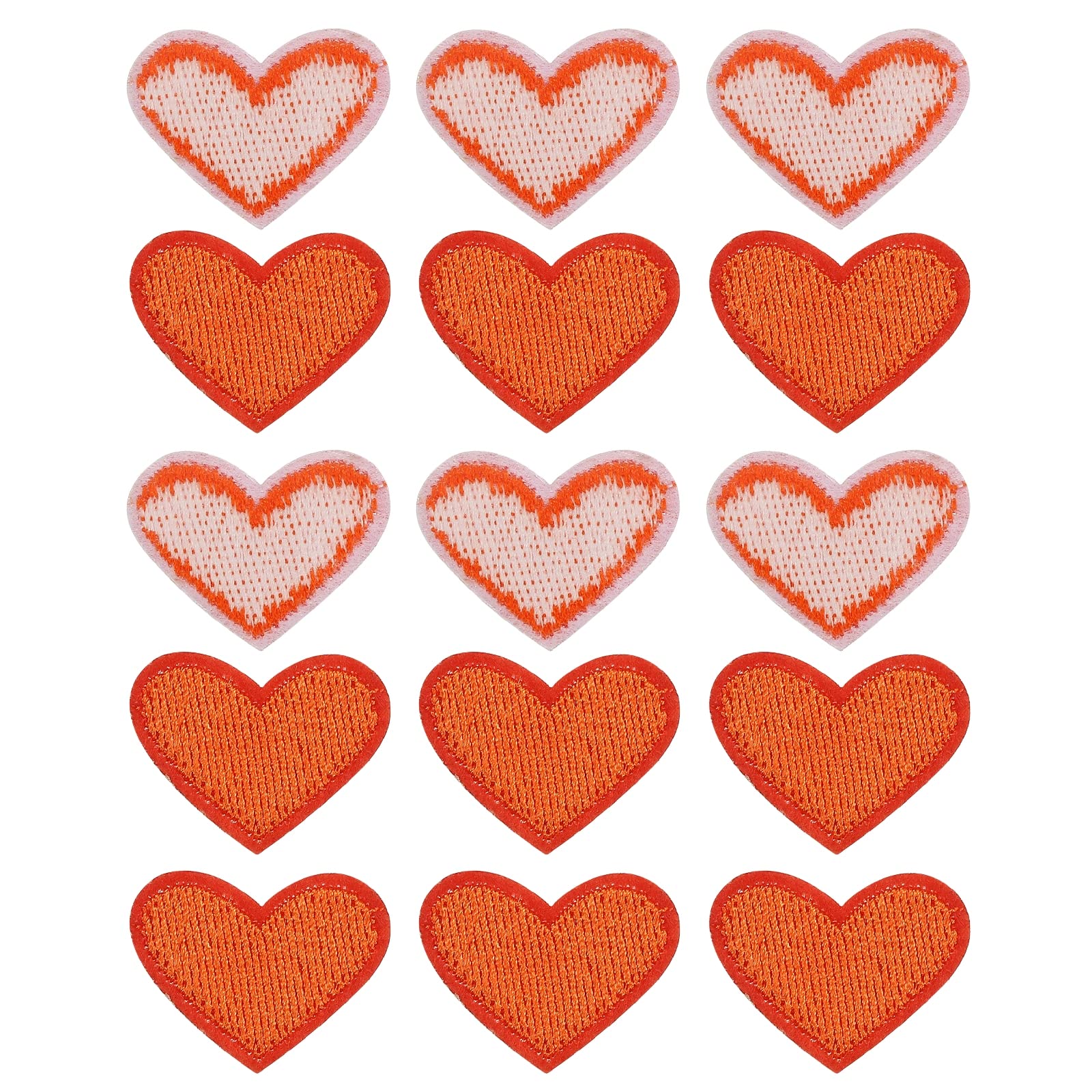 MECCANIXITY Heart Shaped Iron on Patches Orange Embroidered Sew on Love Applique Patches for Clothing Jackets Backpack Shoes Repairing Decorations Pack of 15