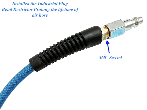 SANFU (PU) Polyurethane Reinforced Air Hose 1/4”ID(6.3 x 9.8mm) x 100ft, Anti-low temperature 300PSI with 1/4-Inch Swivel Solid Brass Quick Coupler and Plug, Navy Blue(100’)