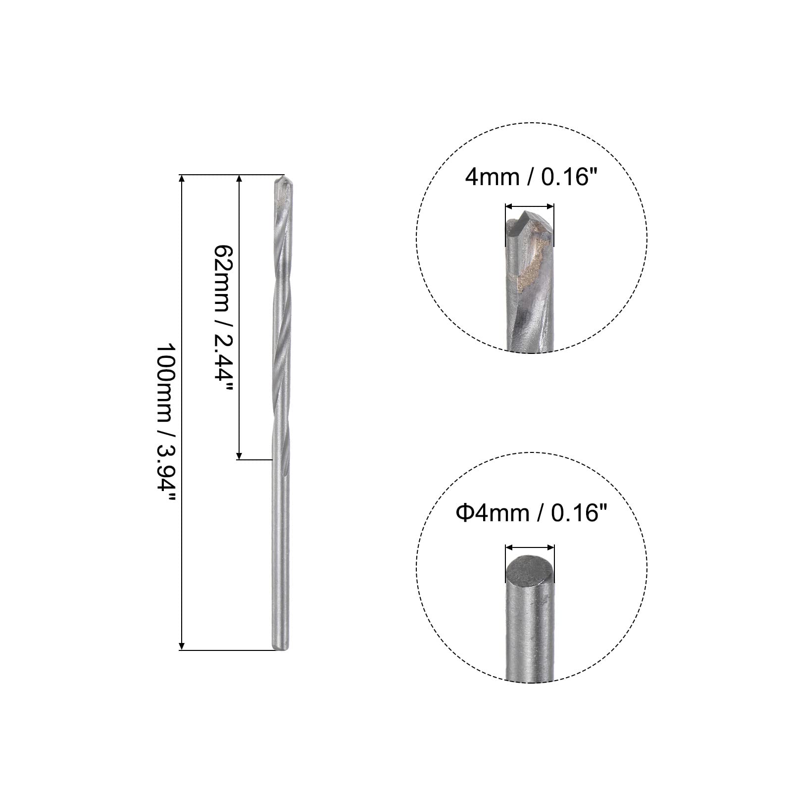 uxcell 4mm Cutting Dia Cemented Carbide Twist Extra Long Drill Bit with Round Straight Shank for Hardened Steel Stainless Steel, 100mm Length