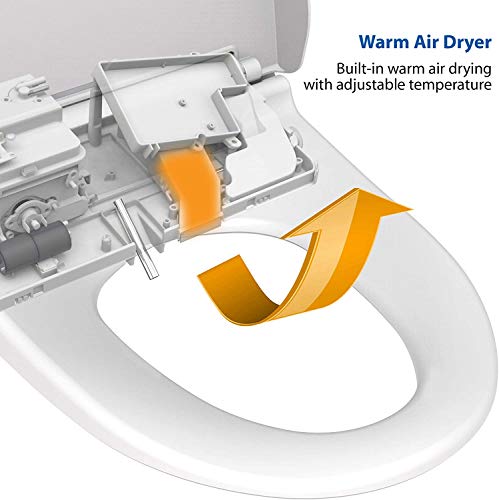 VOVO VB-6100SR Electric Smart Bidet Toilet Seat with Dryer, Heated Toilet Seat, Warm Water, LED Nightlight, Self Cleaning Nozzle - White, Round