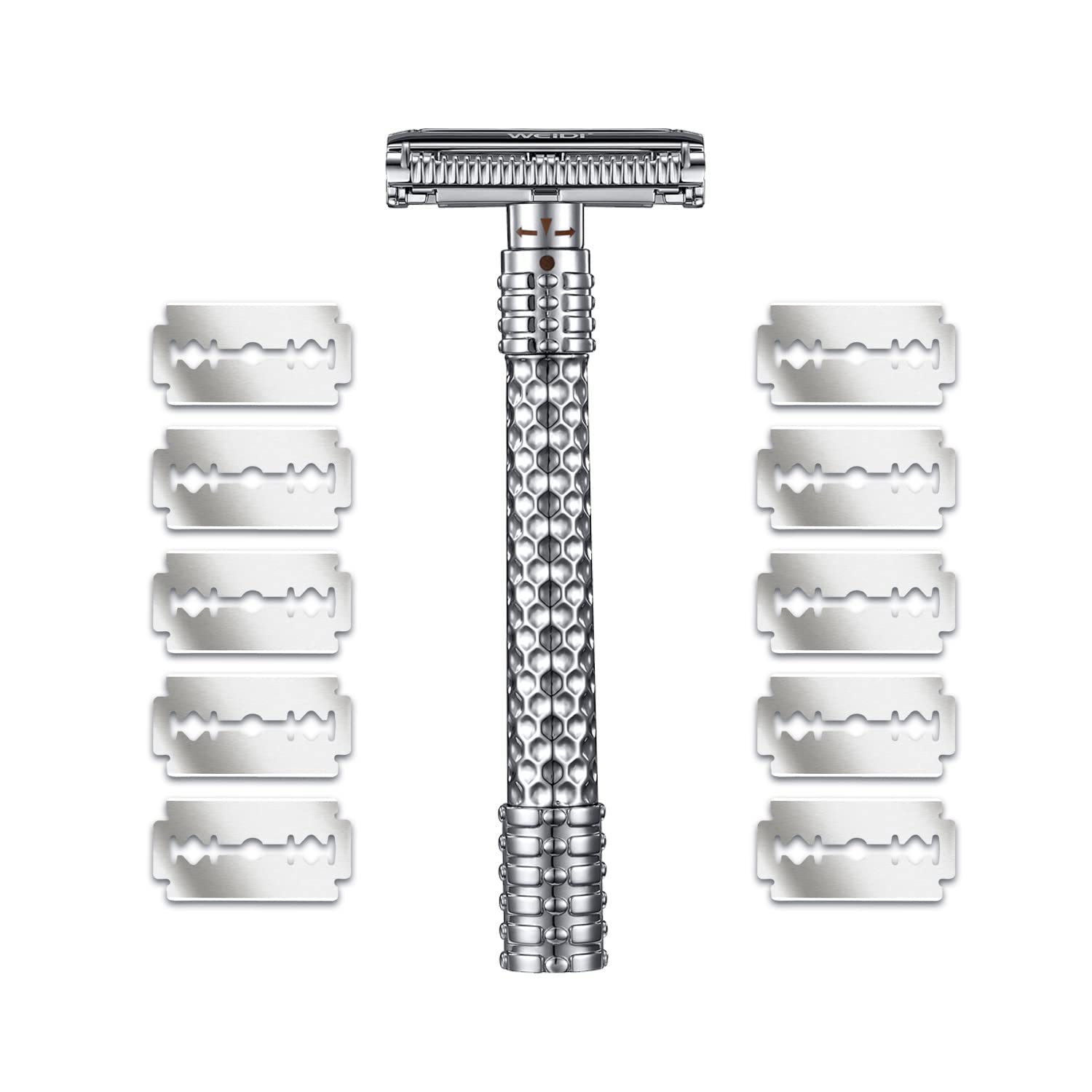 WEIDI Stepless Adjustable Butterfly Double Edge Safety Razor Reusable Rust-proof Manual Wet Shaving Shaver for Men Women with 10 Swedish Blades