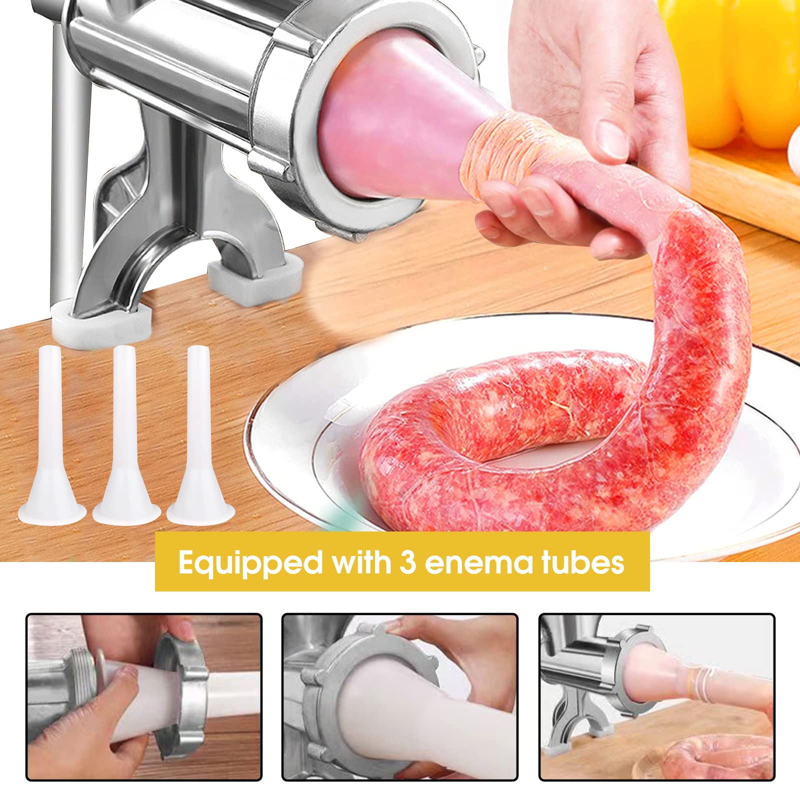 Meat Grinder Manual Mincer - Manual Meat Grinder Sausage Maker Table Mount Pork Mincer Sausage Stuffer Funnel Make Homemade Burger Patties Hand Operated Kitchen Tool#2 (02)