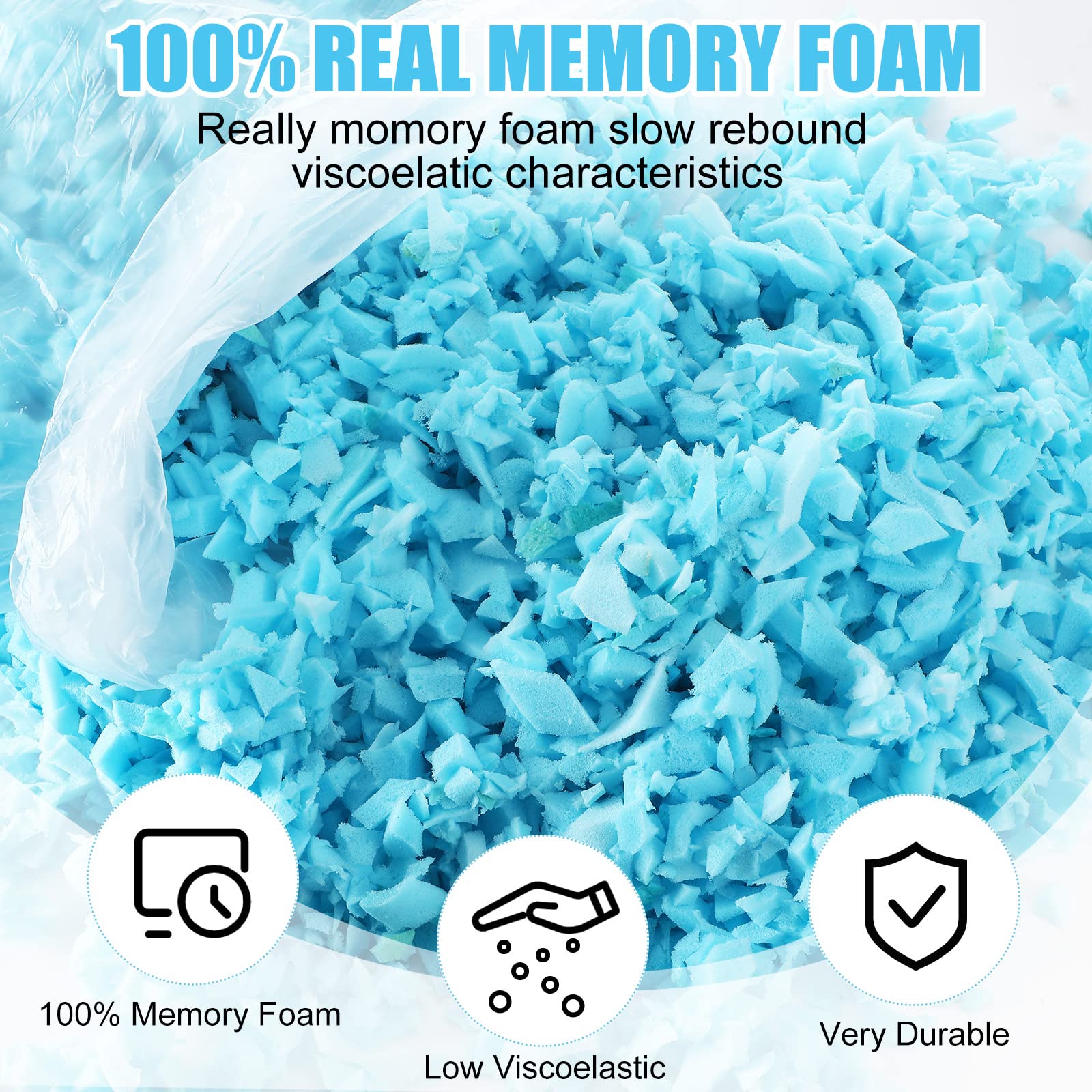 Marsui Bean Bag Filler Soft Shredded Memory Foam Filling Foam Refill for Pillow Stuffing Dog Animals Beds Couch Chairs Cushions and Arts Crafts (Blue,10lbs)