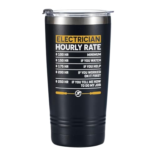 Onebttl Electrician Gifts Tumbler Travel Coffee Mug, for Dad, Husband, Father's Day, Birthday, Stainless Steel Insulated 20oz/590ml - Hourly Rate