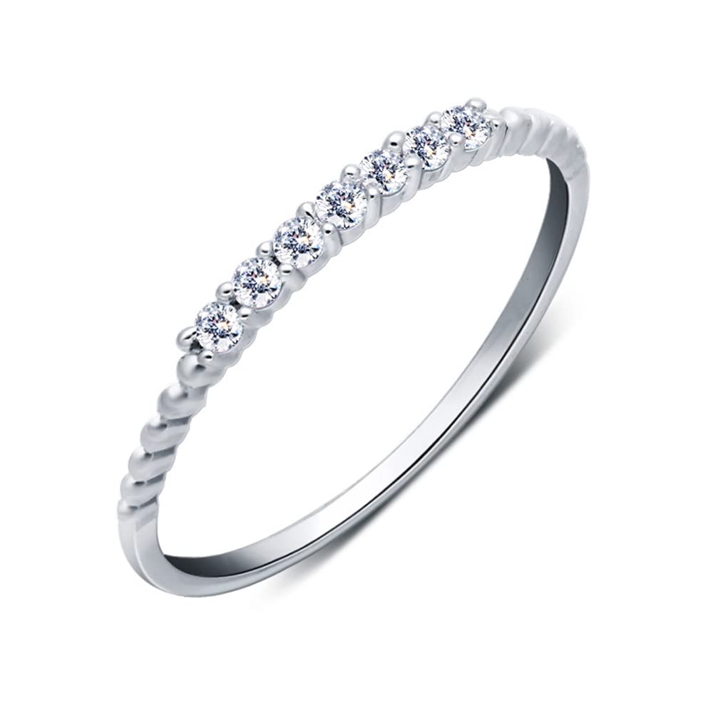 SILBERTALE 925 Sterling Silver 2MM Thin CZ Round Diamond Cubic Zirconia Ring Midi Knuckle Finger Engagement Wedding Band Stackable Rings For Her Size 9.25