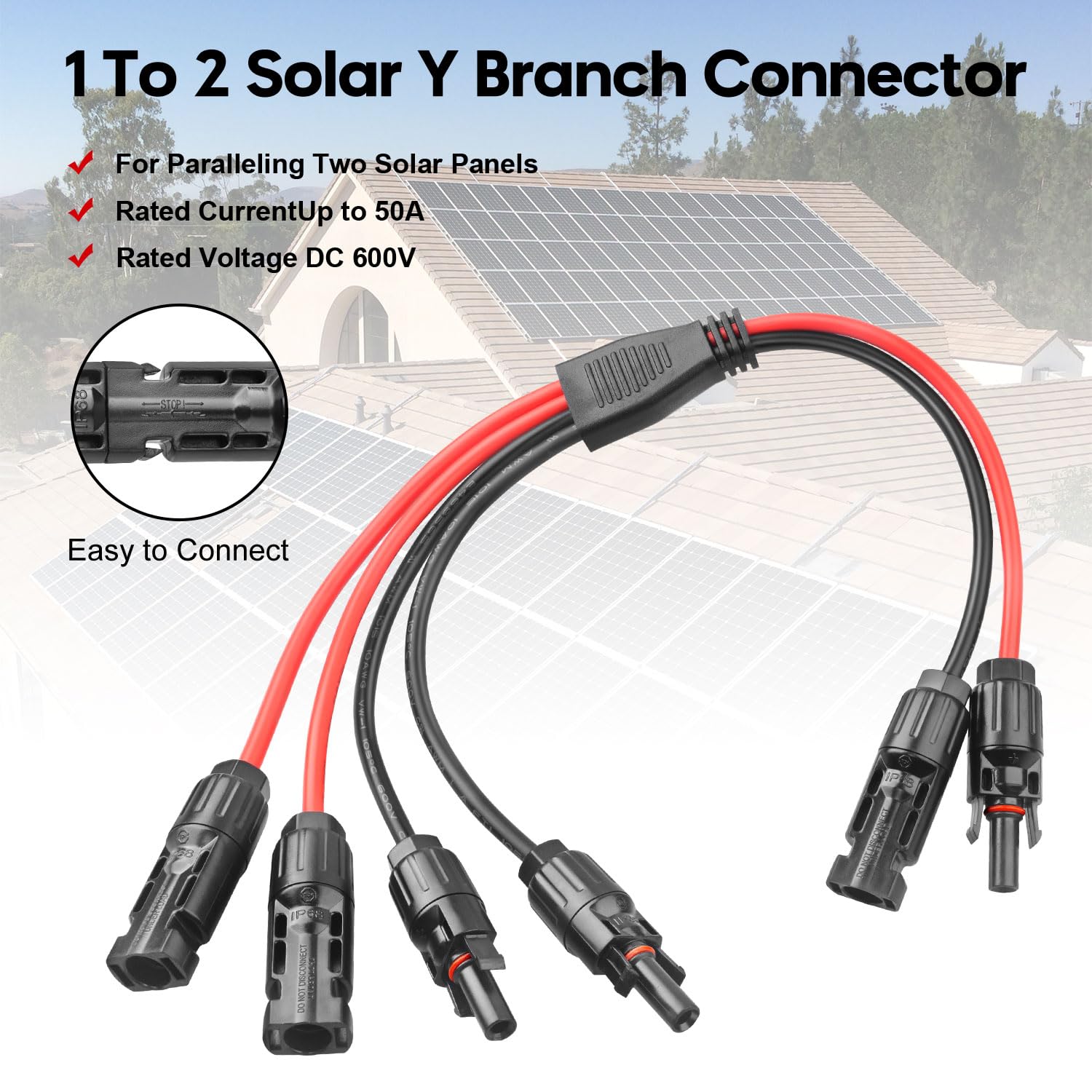 PAEKQ 2-in-1 Solar Y Branch Connectors Parallel Adapter Cable Solar Panel Connector Extension Cable 1 to 2 Splitter Solar with Male/Female Plug for RV Solar Panels Solar Generator(17.7 Inch)